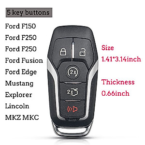 Key Fob Cover Shell Fit for Ford F150 F250 F350 Mustange Fusion Explorer Edge Replacement for 5 Button Smart Key for Proximity Remote