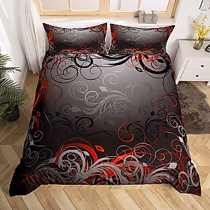 Castle Fairy Black Red Gray Bedding Set,Modern Branch Duvet Cover for Kids Teen Boys Girls,Chic Abstract Comforter Cover Decorative Room,Modern Creativity Quilt Cover with 2 Pillowcases,King Size