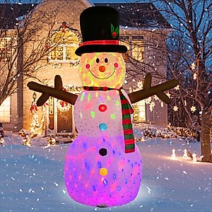 Wabolay Snowman Inflatable Christmas Yard Decorations 8ft Giant Frosty Blow Up Snowman Inflatables Outdoor Rotating Colorful Led Lights Blowups Merry Xmas Winter Decor for Indoor Outside Lawn Vacation