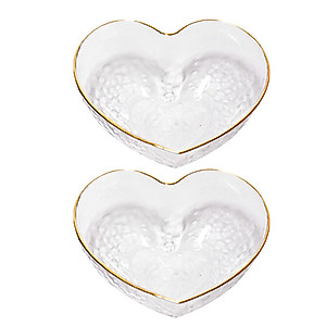 Glass Serving Bowl 2pcs Heart Shaped Glass Bowls Dessert Display Bowls Decorative Food Serving Bowls Mixing Bowl Home Tableware for Cereal Salad Soup Pho Dessert Rice Noodle Mixing Bowl