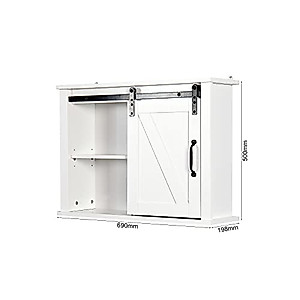 HBRR 27x19 Inch Wall Mount Bathroom Medicine Cabinet with 2 Adjustable Shelves & Barn Door, White, 27.16 "Lx7.8 0" Wx19.68 H
