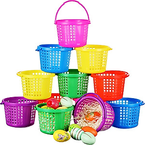 Jetec Easter Eggs Basket Multi-color Easter Plastic Basket Easter Hunt Basket for Easter Egg Hunts Goodies Party Favor Supplies (12, 13.5 x 9.5 cm/ 5.3 x 3.7 Inch)