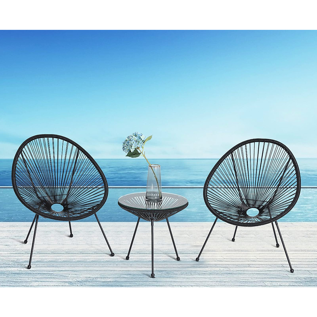 ABCCANOPY 3-Piece Patio Furniture Set,Acapulco Chair Conversation Bistro Set, Indoor&Outdoor All-Weather Patio Furniture Sets with Glass Top Table