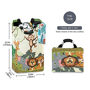 senya Jungle Animals Large Storage Basket with Handles Collapsible Organizer Bin Laundry Hamper for Nursery Clothes Toys