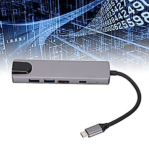 USB C Hub Multiport Adapter, Hub Card Reader Aluminum Alloy Fast Data Transfer 4K Ultra HD Video RJ45 100m Port for Charging Data Conversion