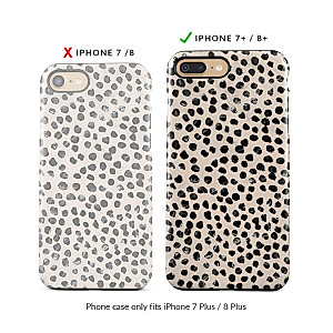 BURGA Phone Case Compatible with iPhone 7 Plus / 8 Plus - Hybrid 2-Layer Hard Shell + Silicone Protective Case -Black Polka Dots Pattern Nude Almond Latte - Scratch-Resistant Shockproof Cover