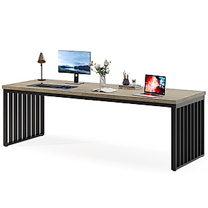 Tribesigns 78.74" Extra Long Computer Desk 2 Person Desk, Double Long Desk with Heavy Duty Metal Frame, Double Workstation Study Desk for Home Office, Brown (Without Chair) (Gray & Black)