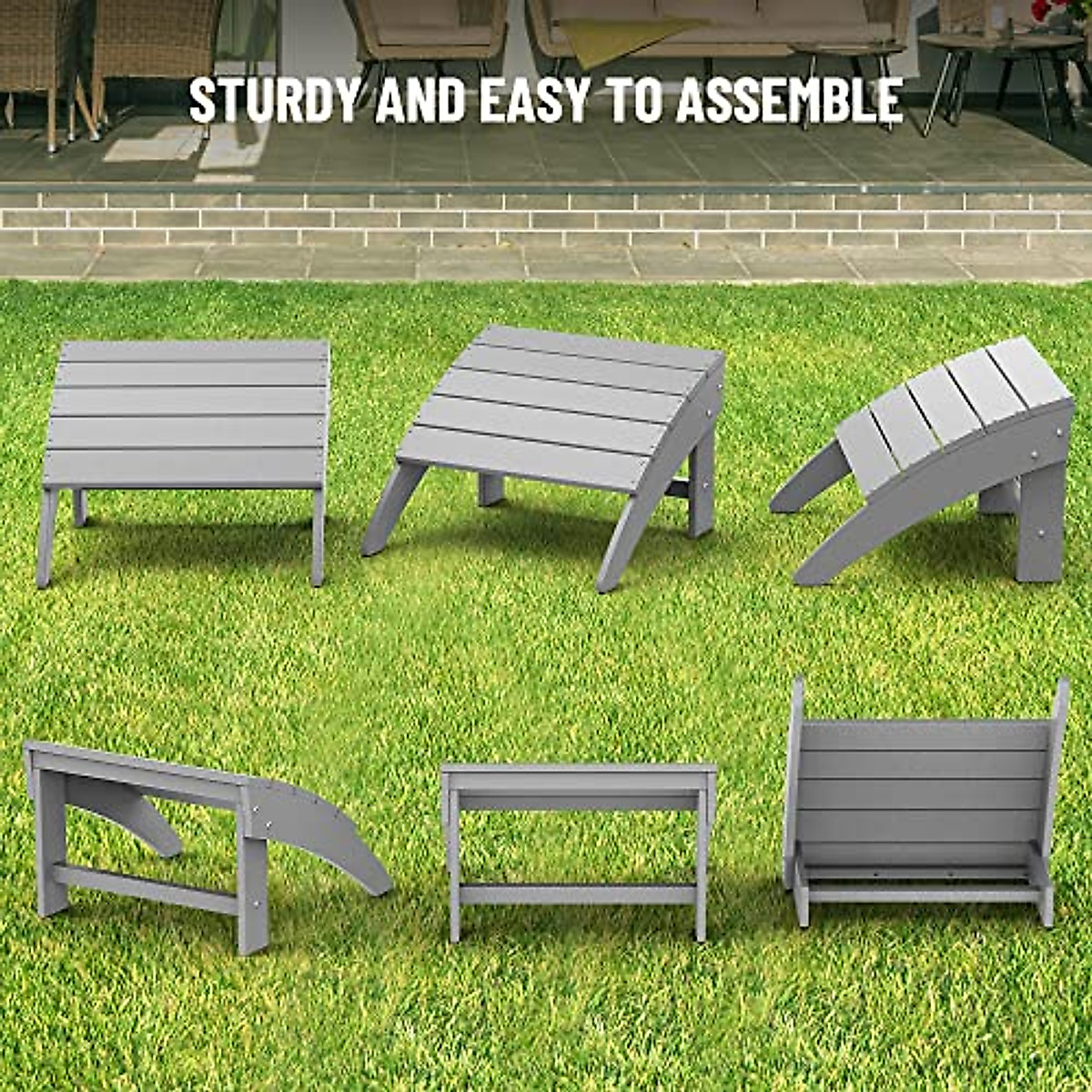 OTSUN Adirondack Ottoman for Adirondack Chair, Footrest for Lounge Chair, Premium HDPE All Weather Resistant for Outdoor, Porch, Yard, Garden, 23.6" L x 21.7" W x 15.3" H, Grey