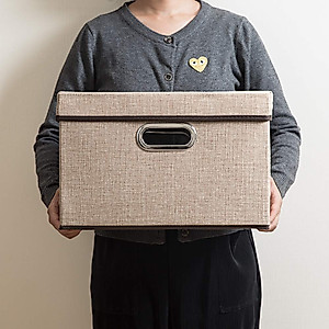 PRANDOM Collapsible Storage Cubes with Lids [3-Pack] Jute Fabric Foldable Storage Boxes Organizer Containers Baskets Bins with Cover for Home Bedroom Closet Office Nursery (14.9x9.8x9.8)