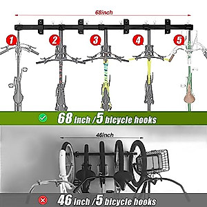 Sttoraboks Bike Storage Rack, Garage Wall Mount Hanger, Indoor Bicycle Organizer with Adjustable Hooks for Home and Garage, 67-inch Cycle Stand Holds 5 Bikes, Wall Bike Stand Up to 300lbs