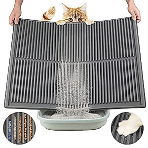 Cat Litter Mat for Kitty Litter Box: Kitty Litter Mats - Litter Pad - Pet Mats for Floor - Kitty Litter Rug - Washable Litter Mat -Cat Supplies for Indoor Cats (XL Large 31X24 ", Grey)