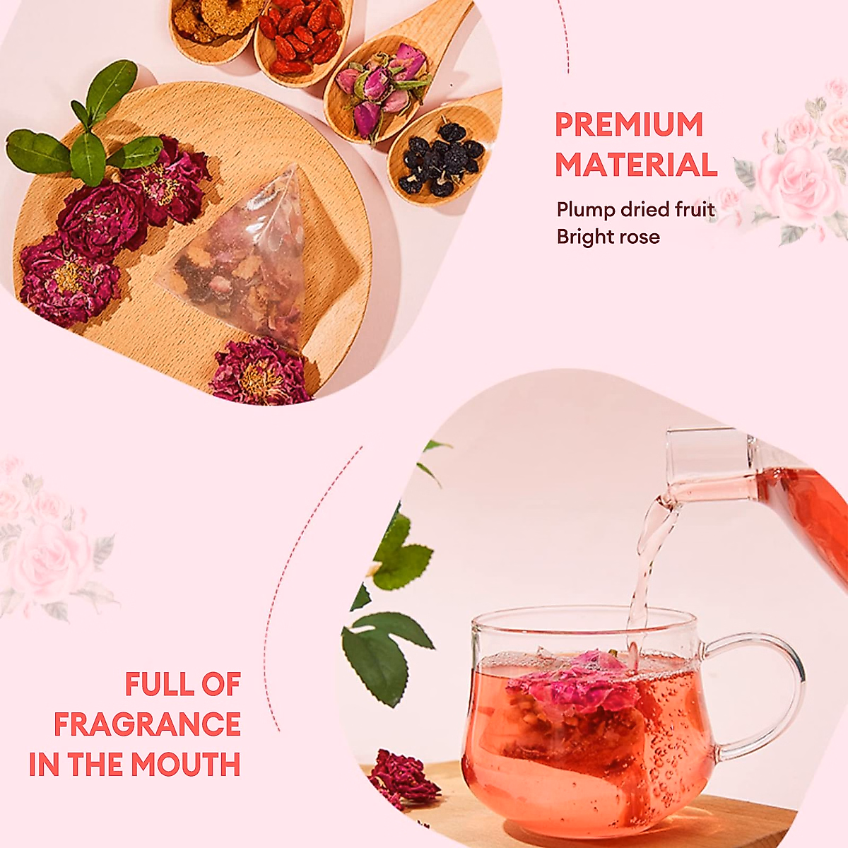 Rose Cranberry Goji Jujube Tea Bags Premium Dried Rose Flower Tea 10 Individually Packages Herbal Tea Bags