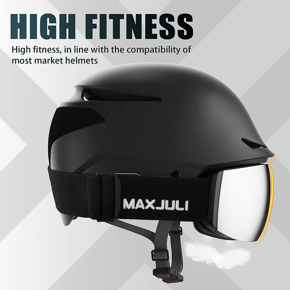 MAXJULI Ski Goggles Men Women,OTG Snow Goggles with Magnetic Interchangeable Anti-fog HD Lens UV Protection (Black Frame/Silver Lens)