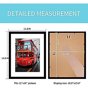 pojah 11x14 Picture Frame Set of 4,Black Photo Frame with Mat Display Pictures 8x10 or 11x14 Without Mat,PVC Glass,for Wall Home Office Décor（11x14,Black）