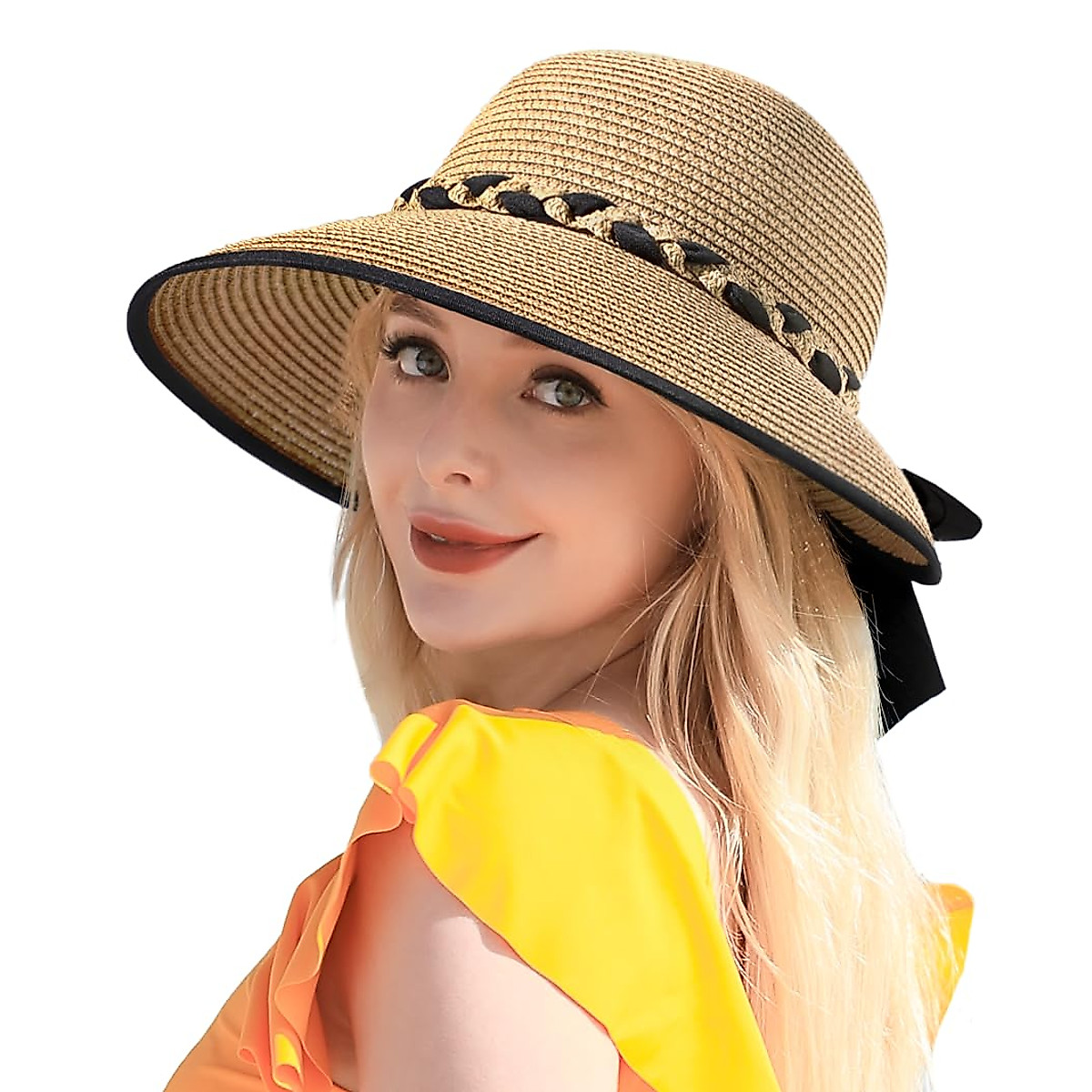 Beach Hats for Women, Straw Hat for Women UPF 50+ UV Sun Protection Foldable Sun Hat Deep Khaki