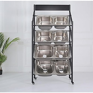 RKUVPAE Washing Hand Basin Display Rack, Free Standing Commercial Kitchen Sink Sample Stand, Utility Double Slot Sink Storage Shelves with Wheels for Home