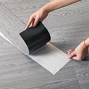 Peel and Stick Floor Tile, 36PCS 54 Sq.Ft Vinyl Flooring, Rigid Wood Surface Waterproof Hard Core, Self-Adhesive for Bedroom Bathroom Kitchen DIY Installation (36" x 6", Dark Grey)