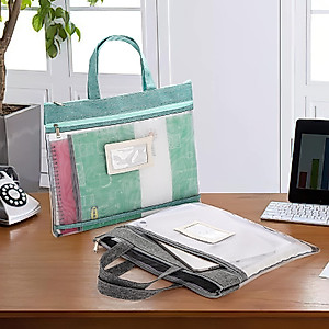 AVLA 4 Pack Student Book Pouches, A4 Mesh Zipper Bag with Handle, File Document Puzzle Bag with Name Card Pocket for Organizing Storage Board Games, School Office Appliances, Convenient to Carry