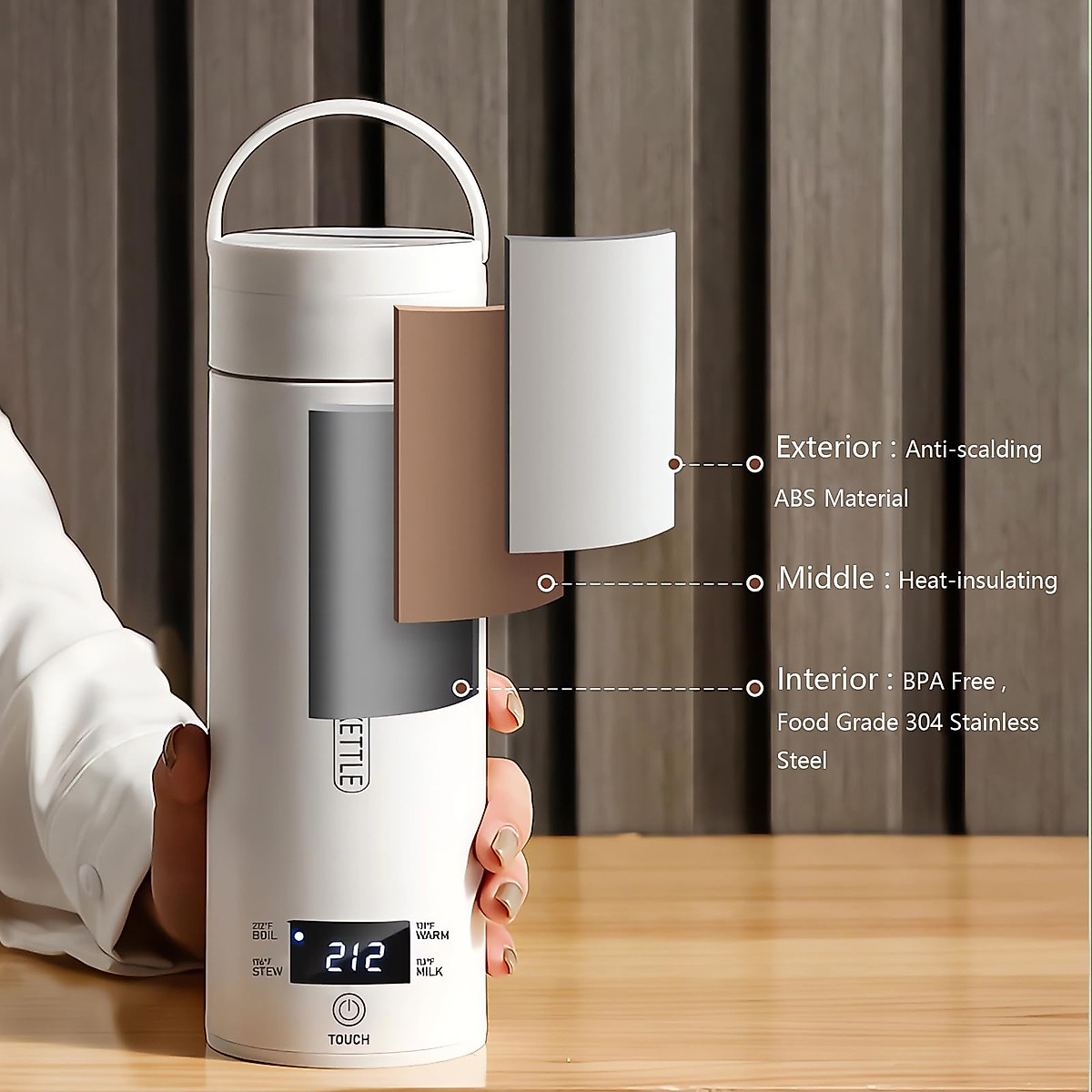 Portable Travel Electric Kettle, 500ml/17.6oz Small Mini Electric Kettle Tea Coffee Hot Water Boiler, 4 Temperature Controls, Auto Shut Off & Boil Dry Protection with BPA Free 304 Stainless Steel