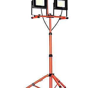 Juyace Led Work Light 100W 10000LM 5000K Daylight White Work Lights with Stand Rotatable Twin-Head & Telescopic Metal Tripod Portable Led Flood Light Indoor/Outdoor IP65 Waterproof