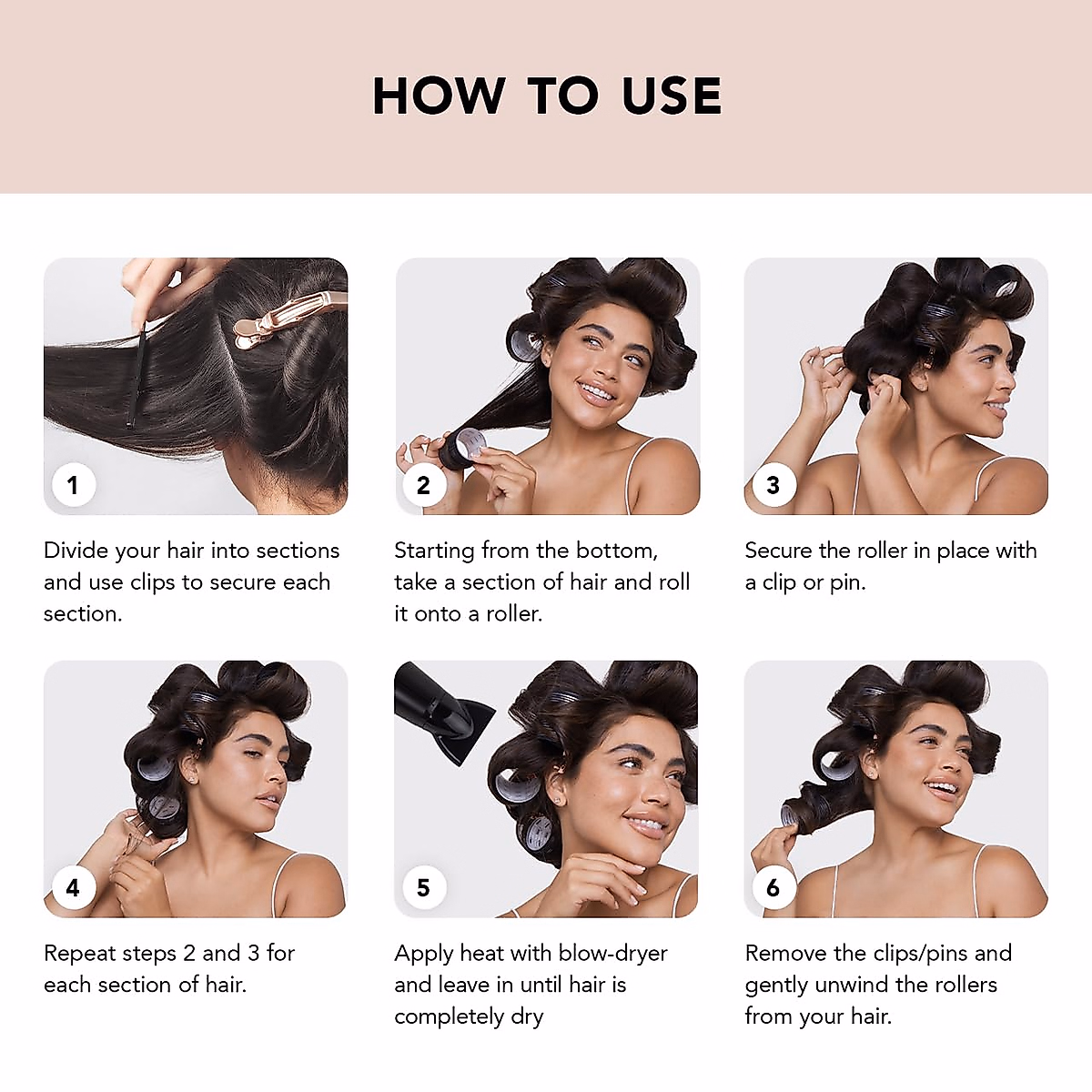 Kitsch Ceramic Thermal Rollers - Self Grip Hair Rollers for Blowout Look Long Hair, Curlers for Short Hair and Medium Hair, Volume Curls, Ceramic Coated Core, Valentines Gift for Her - Black, 8pc