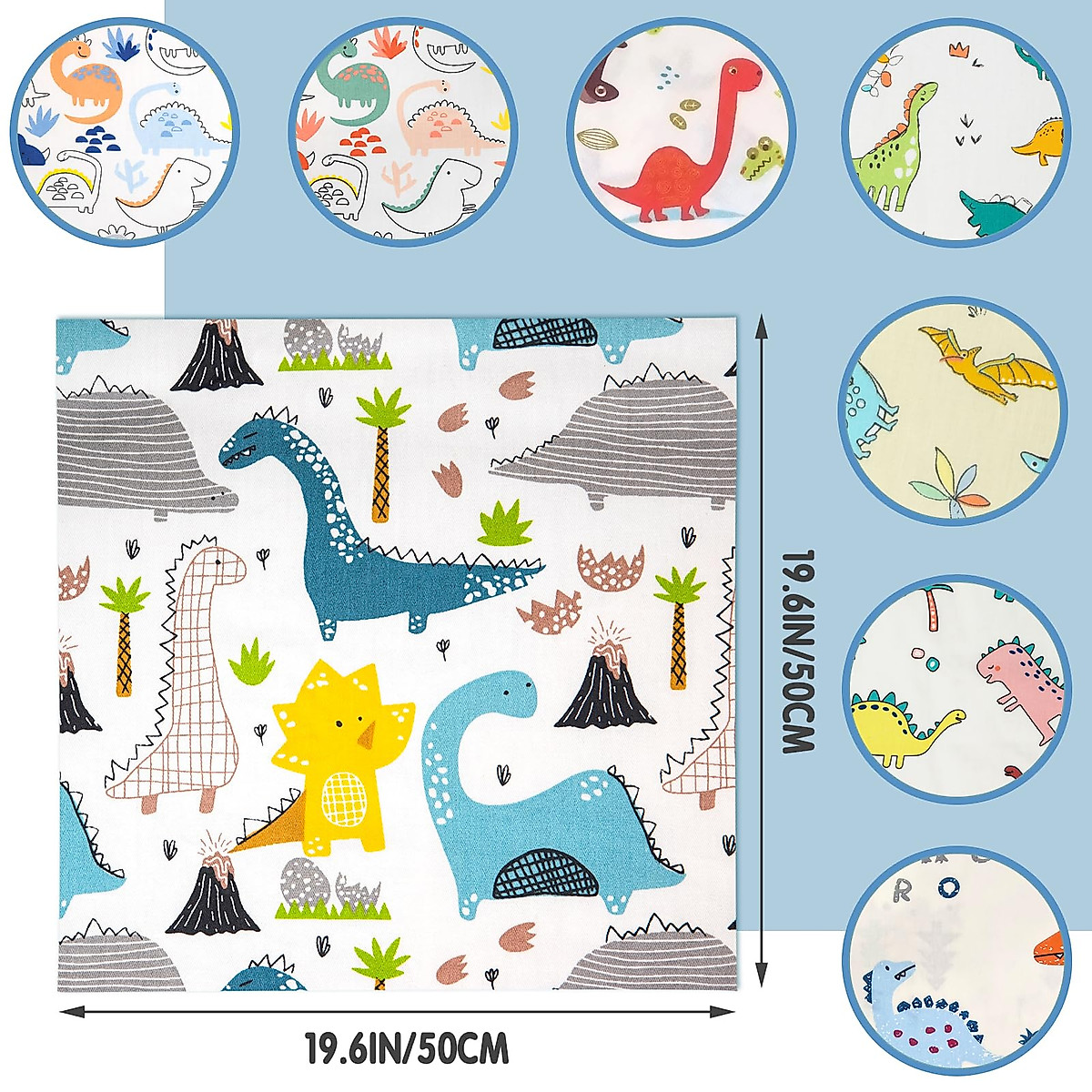 Aubliss 8pcs Fat Quarter Fabric Bundles 100% Cotton 19.6'' x 19.6''(50cm x 50cm) Quilting Cotton Craft Fabric Pre-Cut Squares Sheets for Patchwork Sewing Quilting Crafting(Dinosaur)