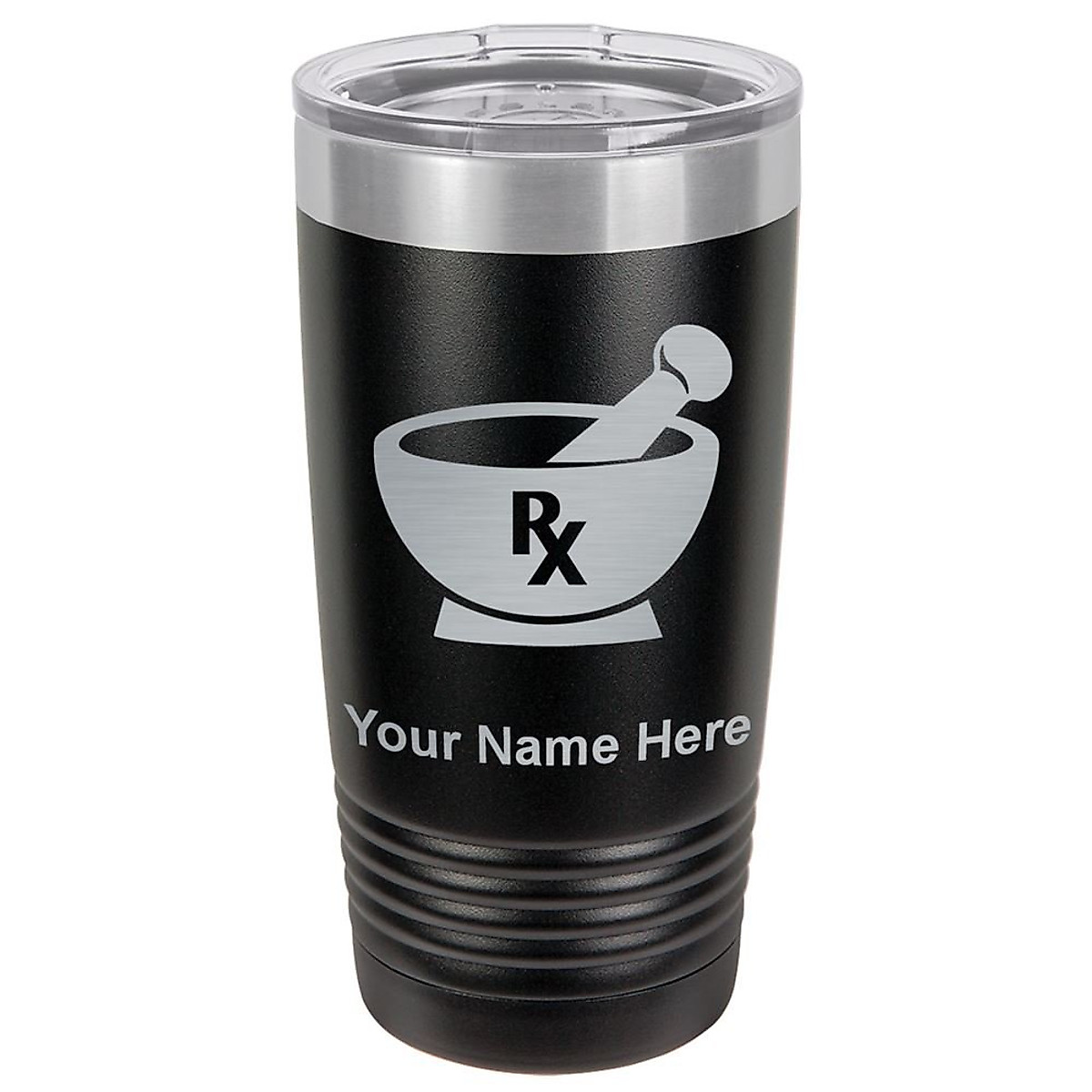 LaserGram 20oz Vacuum Insulated Tumbler Mug, Rx Pharmacy Symbol, Personalized Engraving Included (Black)