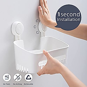 TAILI Suction Shower Grab Bar + Shower Caddy Bathroom Safety Handle Bathroom Organizer No Drilling and Removable Suction Mounted