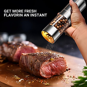 Large Capacity Rechargeable Electric Salt and Pepper Grinder Set -USB Charging Port with Sliding Dust Cover; Automatic Salt and Pepper Mill Grinder With LED Light-6 Adjustable Grinding Modes