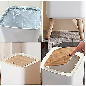 Nordic Style Trash Can,Push Top Garbage Bin with Lid,White Top Spring Waste Basket,Dog Proof Trash can，Plastic Trash Bin Suitable for Kitchen,Bathroom,Bedroom,Living Room,Office,Outdoor