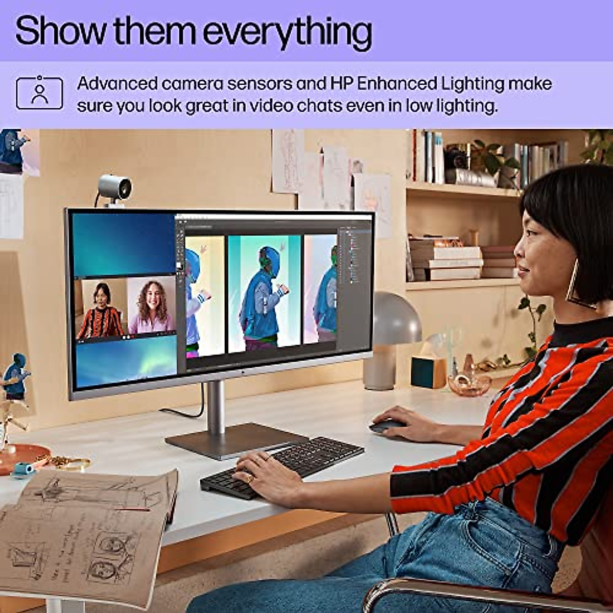 HP Envy 34 inch All-in-One Desktop PC, WUHD Display, Intel Core i5-12400, 16 GB RAM, 512 GB SSD, NVIDIA GeForce GTX 1650 Graphics, Windows 11 Home, 34-c1010 (2023),Silver