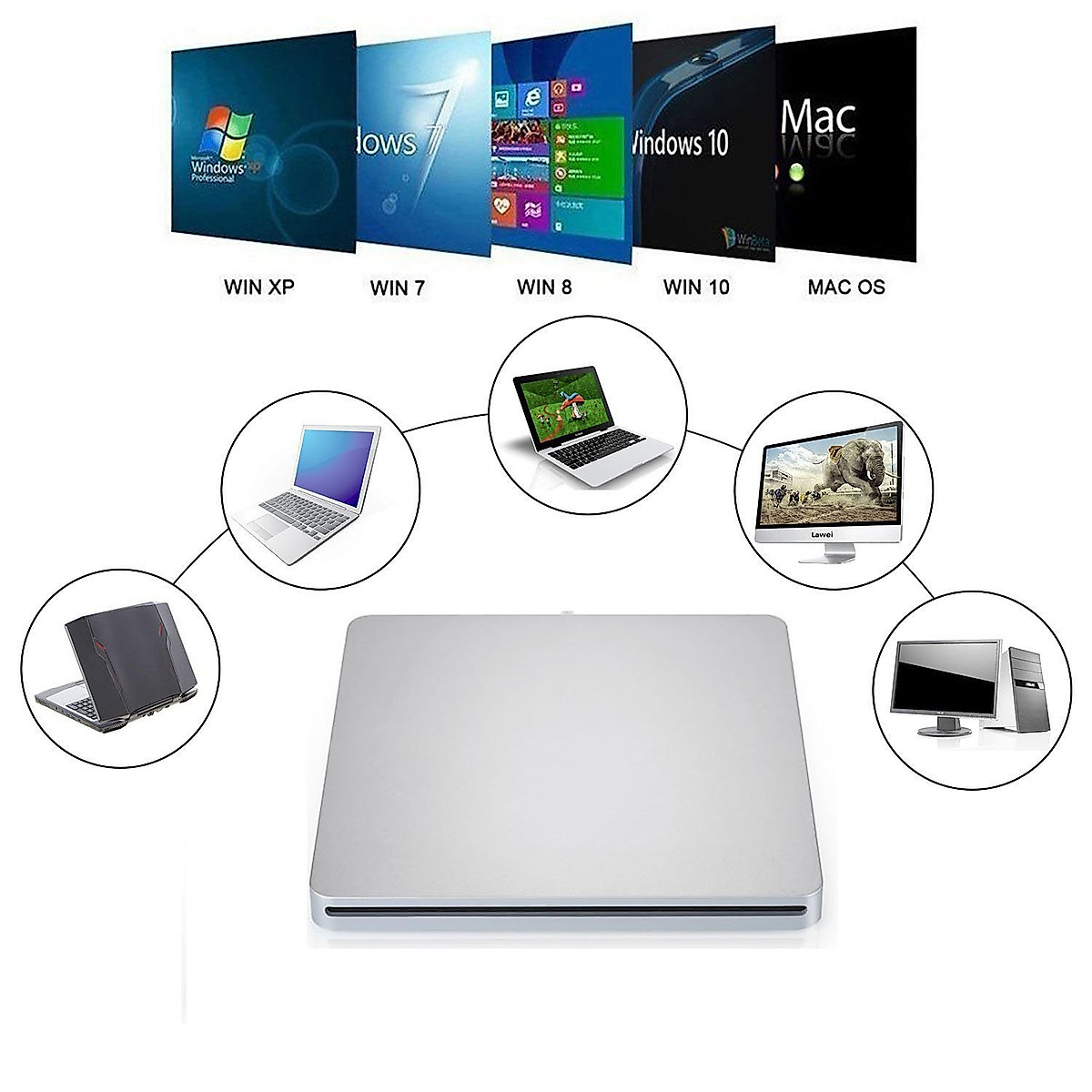 VikTck USB-C Superdrive External DVD/CD Reader and DVD/CD Burner for Apple-MacBook Air/Pro/iMac/Mini/MacBook Pro/ASUS/ASUS/DELL Latitude with USB-C Port Plug and Play(Silver)