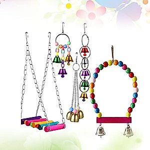 5pcs Toy Chewing Birds Cockatiels Small Conures Hanging Macaws Wooden Hammock Amusing Finches Bird Accessories Cage Creative Pet Love Parakeets Parrot Parrots Bell Perch for Swing