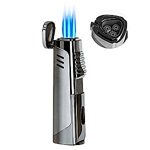 RONXS Torch Lighter, Triple Jet Flame Lighter with Punch, Refillable Windproof Pocket Butane Lighter, Ideal Gift for Men Father (Butane Gas Not Included)