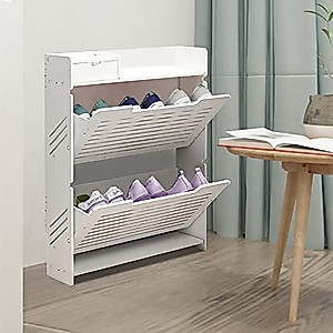 DYRABREST 2 Tier PVC Shoe Cabinet with Tipping Drawers,Multifunctional Modern Shoe Cabinet,Freestanding Shoe Rack Storage Organizer for Entrance,Hallway,Foyer,2 Kinds (Large)