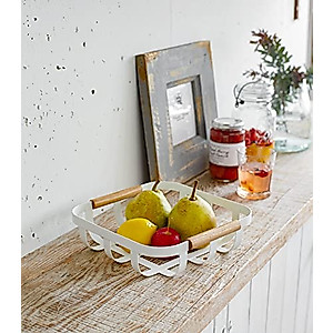 YAMAZAKI Home Tosca Fruit Basket - Kitchen Decorative Metal Holder Bowl - Steel + Wood, White