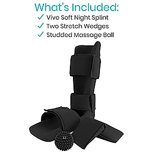 Vive Plantar Fasciitis Night Splint Plus Trigger Point Spike Ball - Soft Leg Brace Support, Orthopedic Sleeping Immobilizer Stretch Boot (Medium: Men's: 5.5-8, Women's 7-9.5)