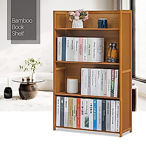 MoNiBloom 4 Tier Open Shelf, Bamboo Multifunctional Bookcase Storage Cabinet Display Shelves Organizer for Living Room Bedroom Kitchen Home Office, Brown