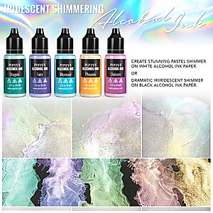 Pixiss Iridescent Color Changing Alcohol Ink Set - 5 Shades of Alcohol Ink for Epoxy Resin Supplies, Yupo Paper, Tumblers, Coasters - Resin Colorant for Epoxy Resin and Resin Art Supplies