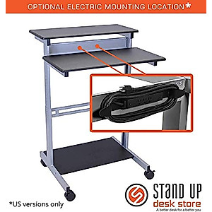 S STAND UP DESK STORE Rolling Adjustable Height Two Tier Standing Desk Computer Workstation (Silver Frame/Black Top, 32 Wide)