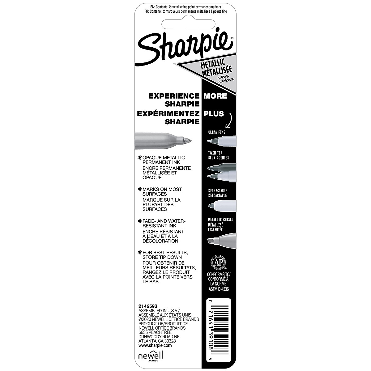 SHARPIE Metallic Permanent Markers, Fine Point, Silver, 2 Count