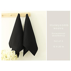 PurpleEssencs Waffle Weave Kitchen Towel, 100% Cotton - 15x25 Inches, with Hanging Loop Ultra Soft Absorbent Quick Drying Dish Cloth, Tea and Hand Towels, 6 - Pack Fall Thanksgiving Halloween - Black