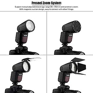 Godox V1C Camera Flash Speedlite Speedlight Round Head Compatible with Canon EOS Series 1500D 3000D 5D Mark LLL 5D Mark ll for Wedding Portrait Studio Photography + Godox AK-R1 Pocket Flash Light Acce