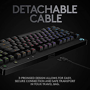 Logitech G PRO Mechanical Gaming Keyboard, Ultra Portable Tenkeyless Design, Detachable Micro USB Cable, 16.8 Million Color LIGHTSYNC RGB backlit keys (Renewed)