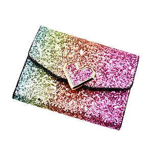 Women Glitter Sequins Purse Short Trifold Wallet Bling Card Holder Clutch