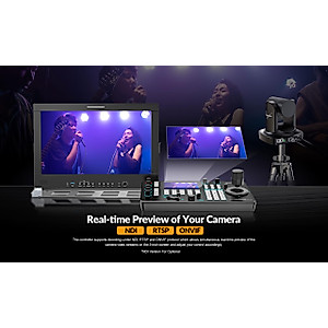 AVKANS Pro PTZ Camera Joystick Controller with 5-inch Touch Preview LCD, IP NDI Camera Controller Keyboard with 4D Joystick for Worship Church Live Streaming Video Production, PoE Enable
