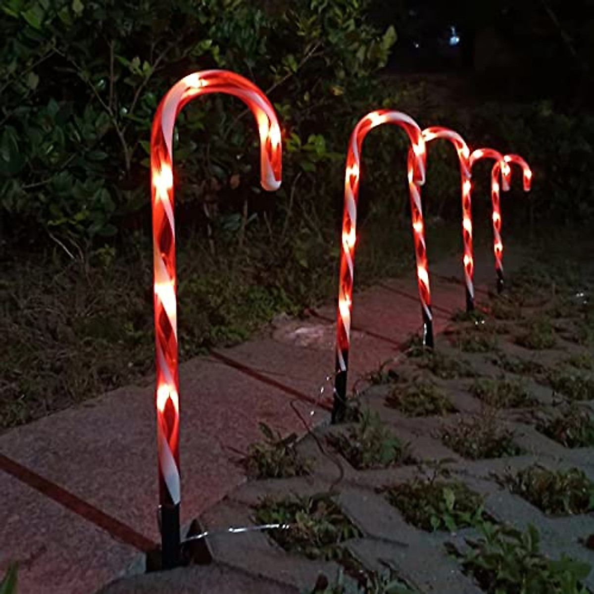 fengchensety Led Christmas Candy Cane Lights Set Solar Panel or Battery Powered Stake Light for Home Garden Passage Courtyard Decoration Outdoor Lawn Lamp Christmas Candy Cane Light