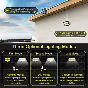 Solar Lights Outdoor Motion Sensor Security Led Flood Light 160 Bright COB LED, with 16.4Ft Cable, Adjustable Solar Panel 3 Lighting Modes Outside Solar Powered Flood Light for Yard Garden Garage