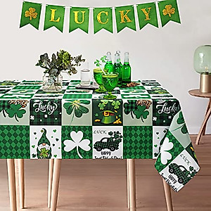 NatuBeau St. Patrick’s Day Tablecloth Rectangle 60x84 Inch, Gnomes Buffalo Plaid Shamrock Table Cloth for St Patricks Day, Lucky Green Shamrock Table Cover for Dinning Room Kitchen Party Decor