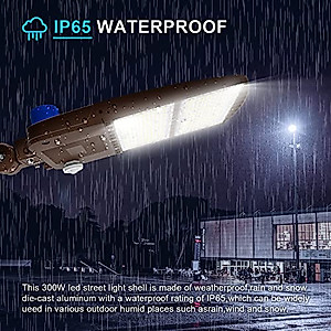 300W LED Parking Lot Light with Dusk to Dawn Photocell, 42000LM 5000K Dimmable Commercial Outdoor Light IP65 Waterproof LED Shoebox Pole Light with Slide Mount 100-277V AC DLC Certified (300)